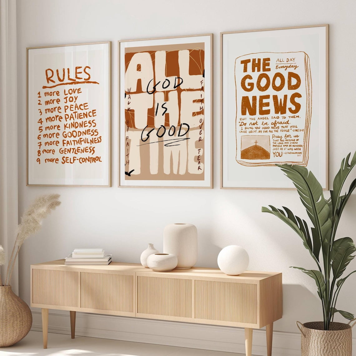 UNFFRAMED Set Of 3 Fall Bundle, Brown Modern Christian Art Autumn God ...