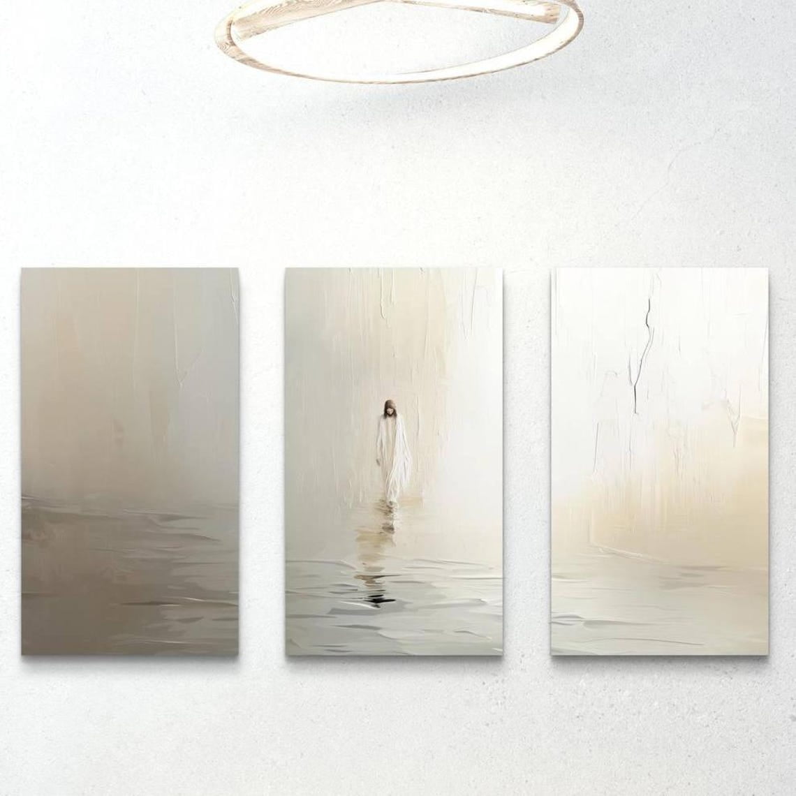 UNFFRAMED Set Of 3 Jesus Walking On Water Neutral Christian Art Set Of ...