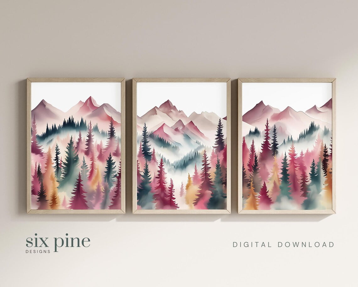 UNFFRAMED Set Of 3 Mountain Nursery Posters| Girl Nursery Wall Art ...