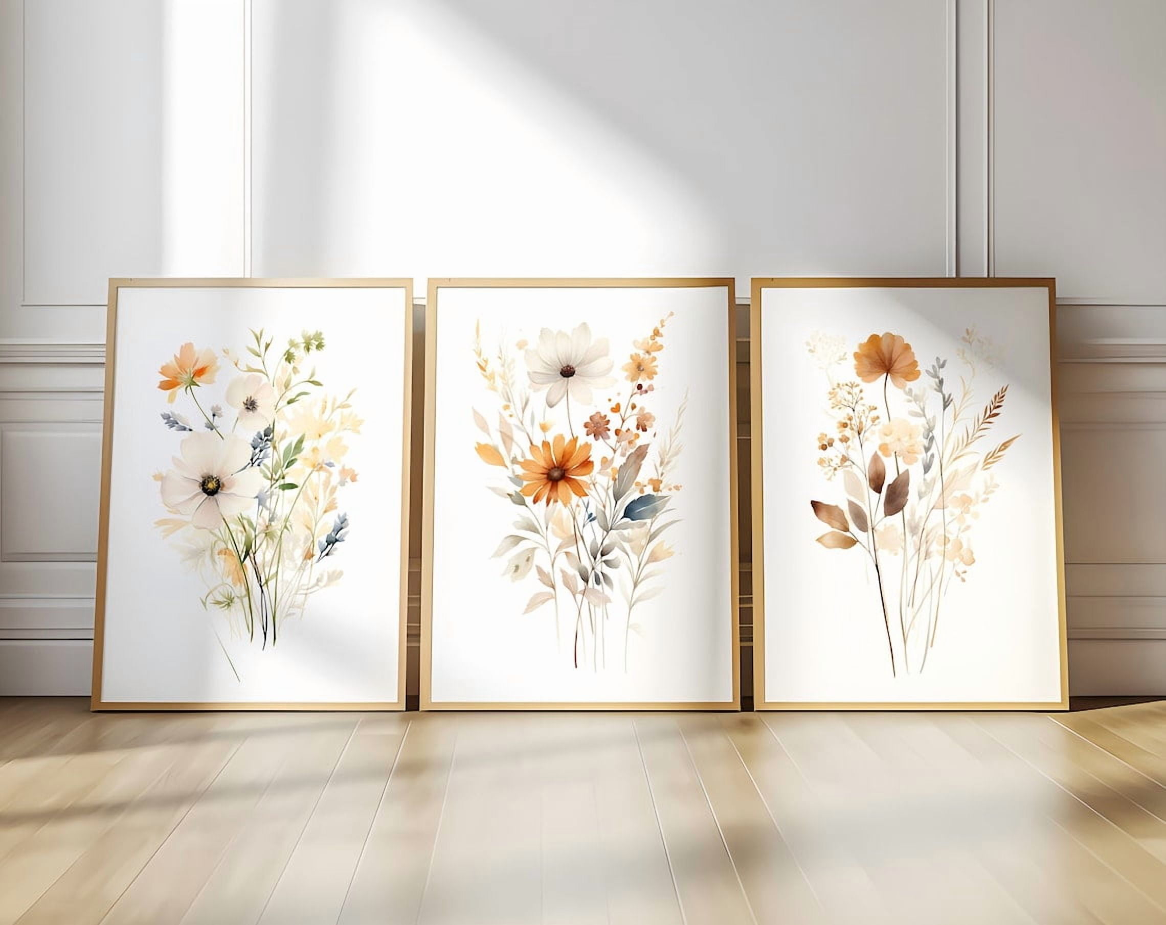 Luvia Set Of 3 Neutral Wildflower Autumn Gallery Bundle, Boho ...