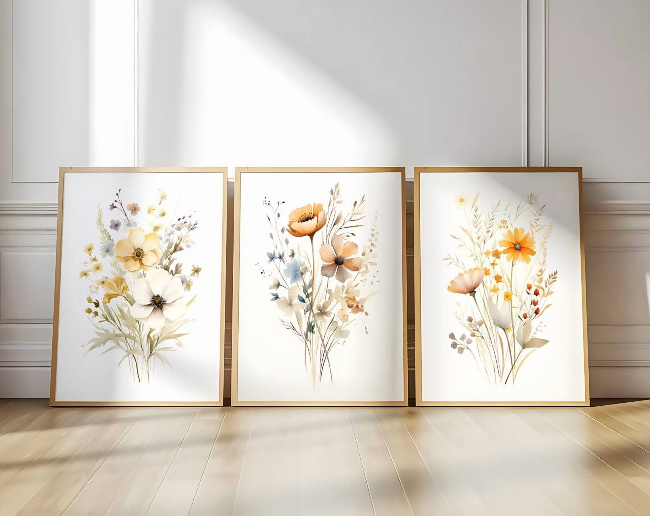 Luvia Set Of 3 Neutral Wildflower Botanical Set, Autumn Gallery Bundle ...
