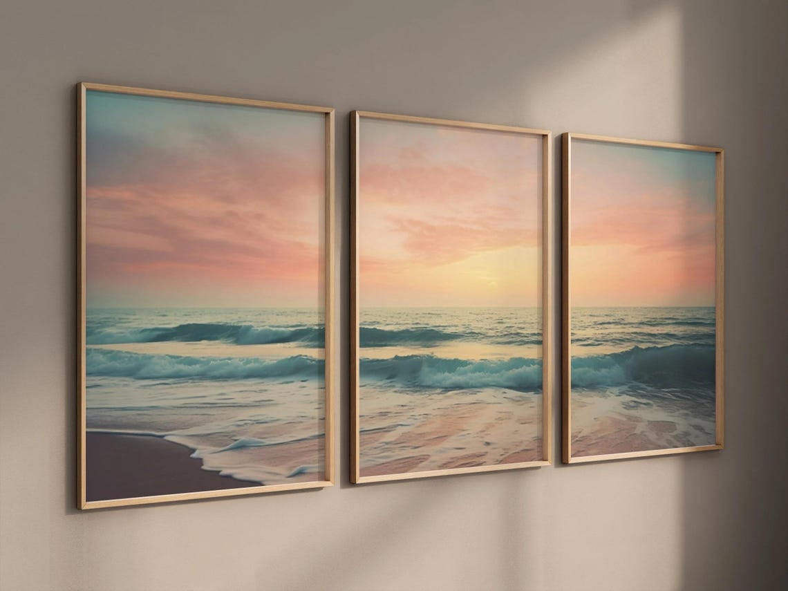 UNFFRAMED Set Of 3 Sunset Posters, Neutral Coastal Poster Set, Beach ...