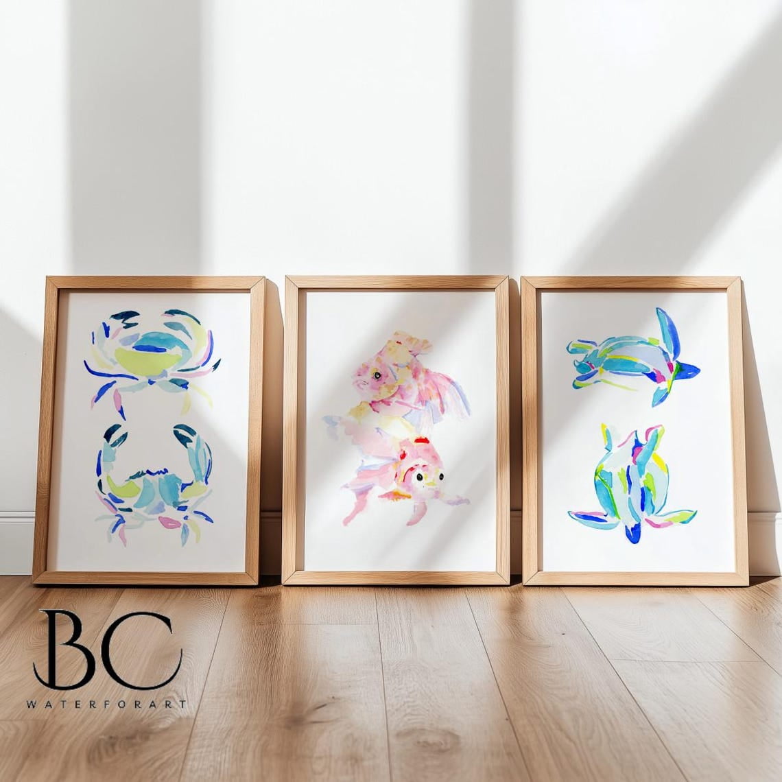 Luvia Set Of 3 Tropical Fish Crab, Turtle Art, Ocean Animal Beach ...