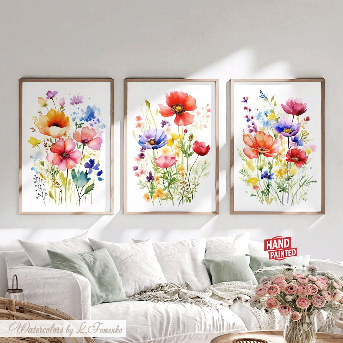 UNFFRAMED Set Of 3 Wildflower Posters, Colorful Flowers Home Decor Wall ...