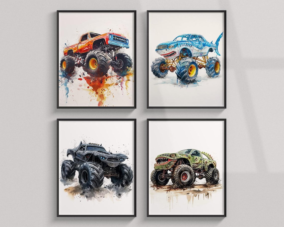 UNFFRAMED Set Of 4 Monster Truck Posters, Extreme Offroad Vehicle, Car ...