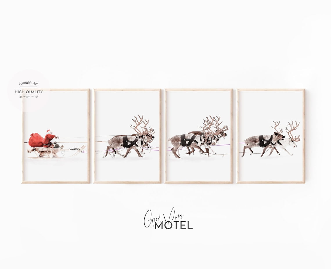 UNFFRAMED Set Of 4 Santa Claus With A Sleigh Posters, Set, Gallery Set ...