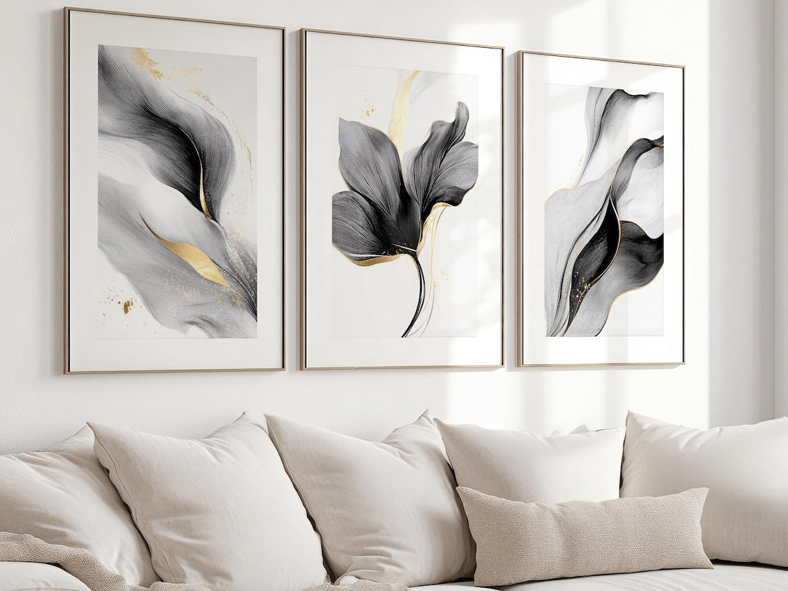 UNFFRAMED Set Of Three Abstract Minimalist Black And White Art Posters ...