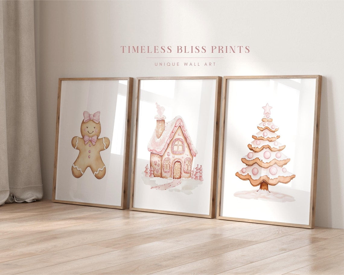 UNFFRAMED Set Pink Gingerbread Posters Set Of 3 Pink Wall Art ...