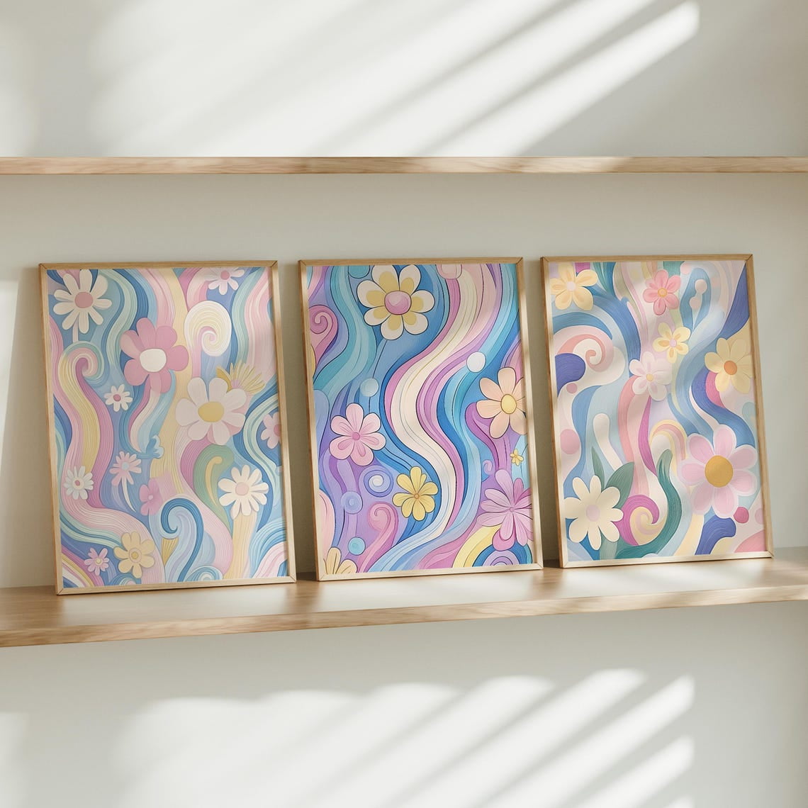 UNFFRAMED Set Posters, Retro Pastel Swirl Posters, Wall Art, Room Decor ...