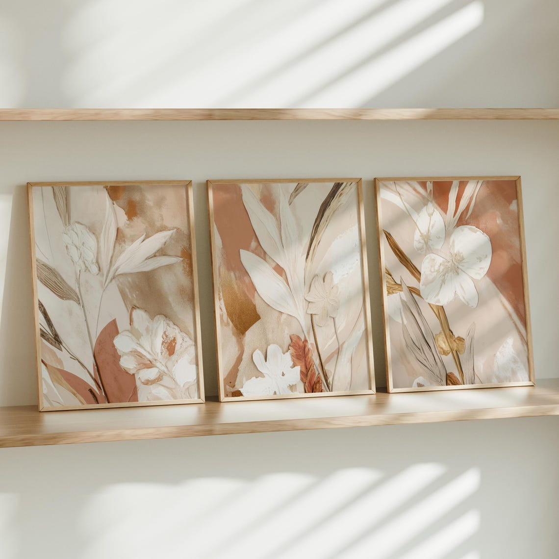 UNFFRAMED Set Terracotta Posters, Boho Abstract Floral Art, Vintage Art ...