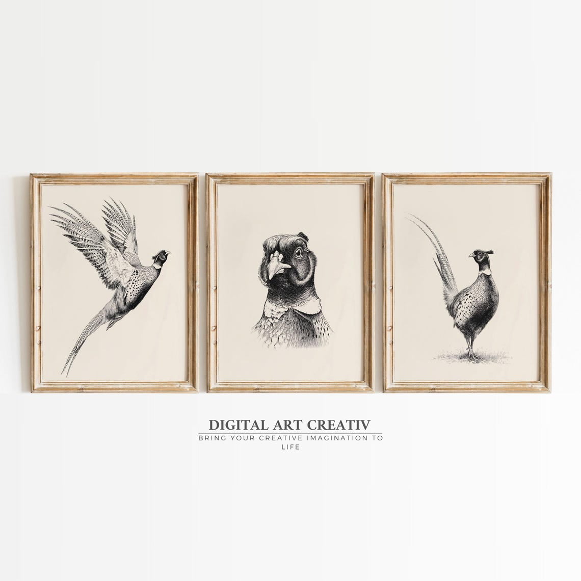 UNFFRAMED Set Vintage Pheasant Wall Art Posters, Sketch Pheasant Set 3 ...
