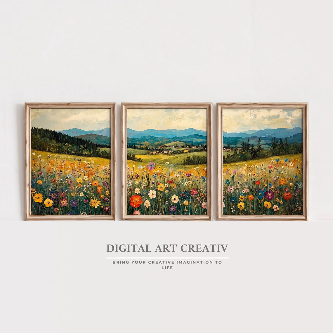 UNFFRAMED Set Wildflower Field Landscape Posters, Vintage Wildflower ...