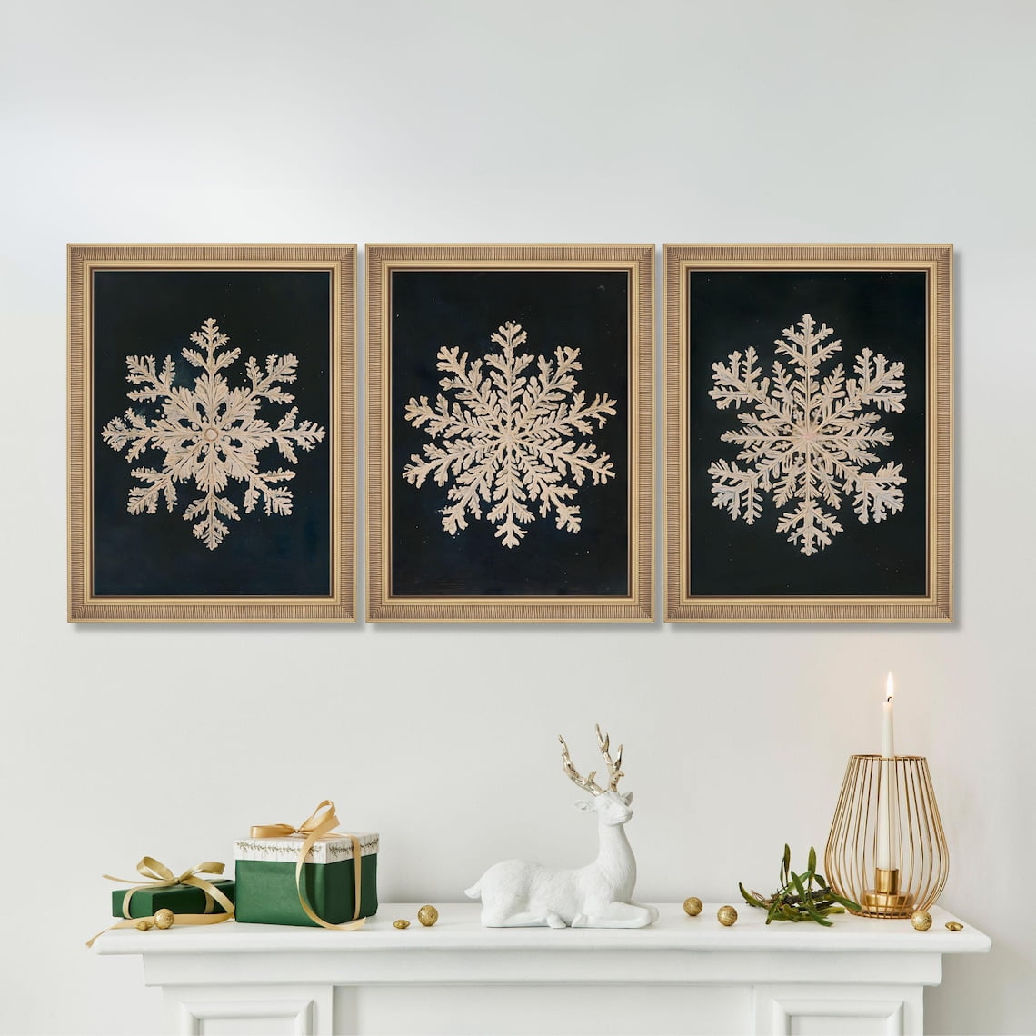 UNFFRAMED Snowflake Poster Set, Winter Wall Decor Snowflake Art, Dark ...