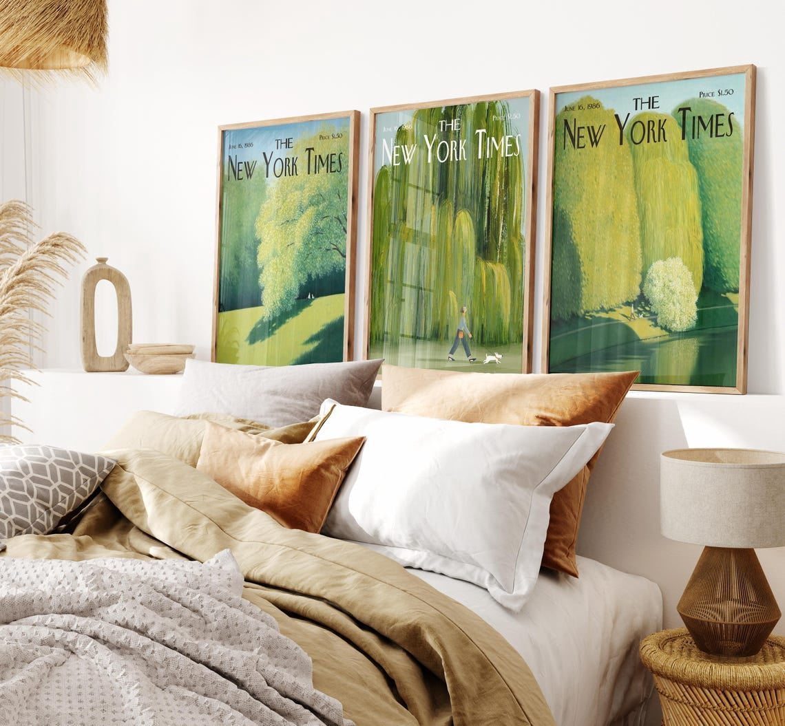 UNFFRAMED Soft Green New York Times Poster Set, Retro Magazine Cover ...