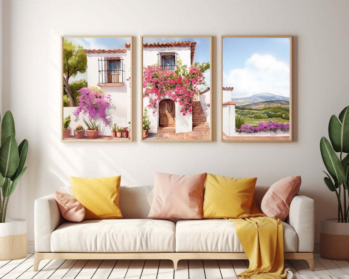 UNFFRAMED Spanish Door Poster Set Of 3, Andalusia Floral Wall Art ...