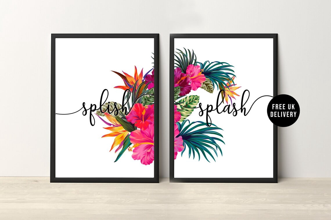 UNFFRAMED Splish Splash Bathroom Wall Art Poster, Bathroom Posters Set ...