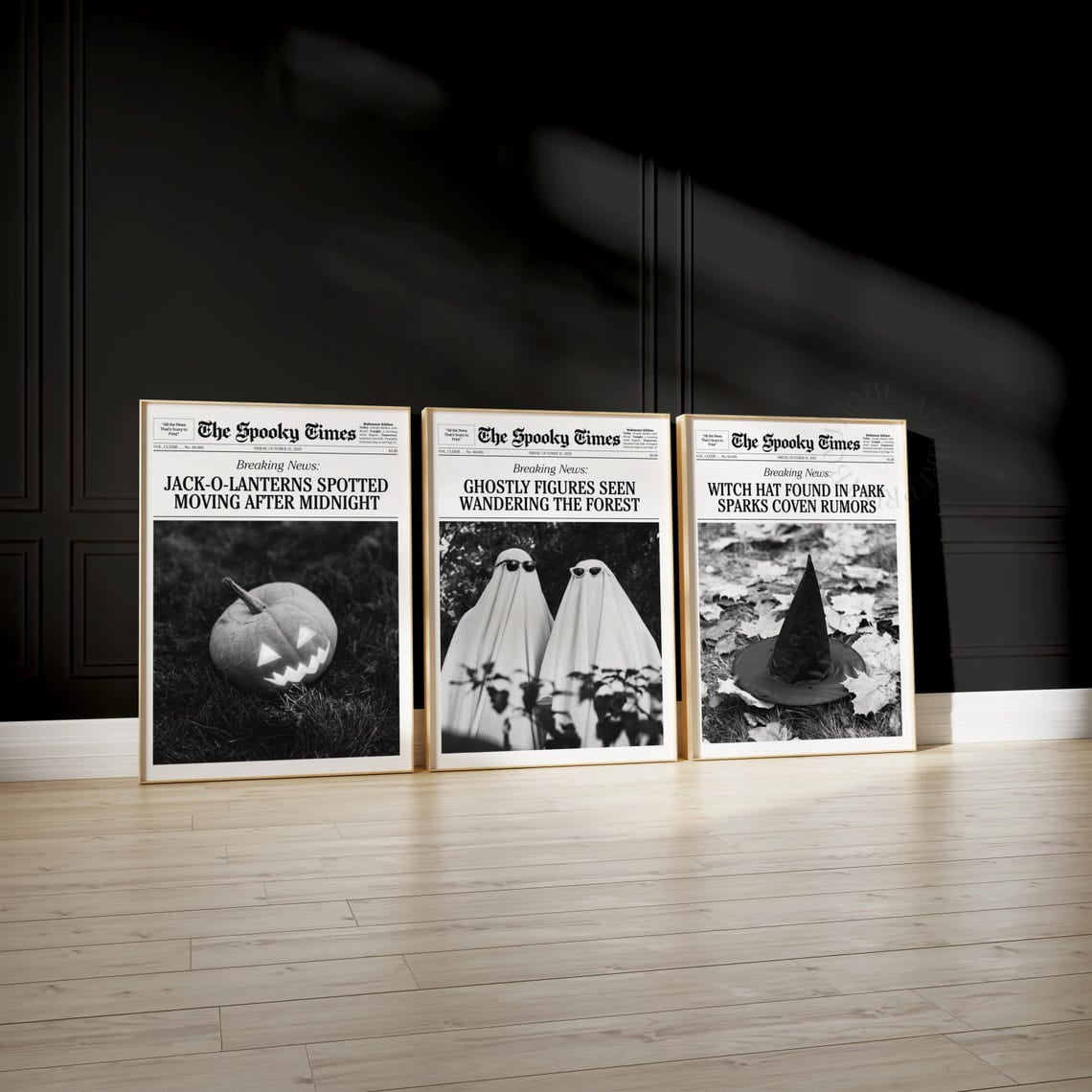 UNFFRAMED Spooky Newspaper Poster, Set Posters, Scary Magazine Cover ...