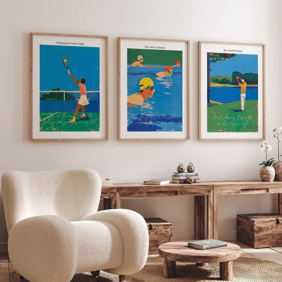 UNFFRAMED Sports Set Of 3 Posters - Tennis, Swimming, Golf For Athletes ...