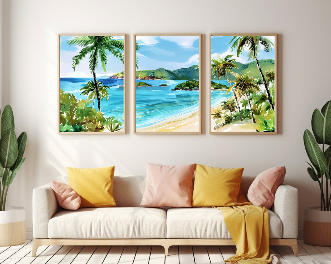 UNFFRAMED St John Poster Set Of 3, Virgin Islands Tropical Beach Wall ...