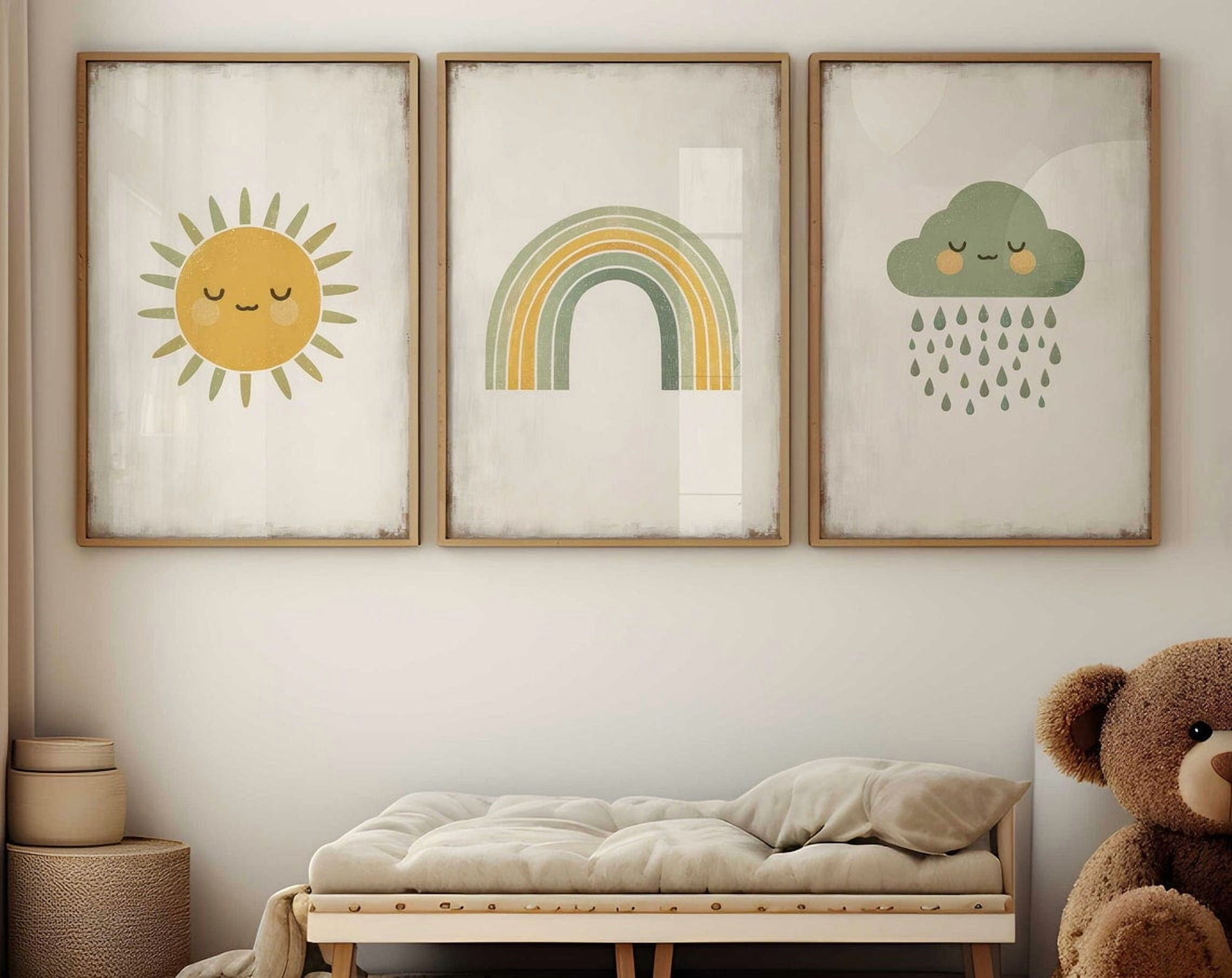 UNFFRAMED Sun Rainbow Cloud Print, Un Nursery Decor, Rainbow, Set Of 3 ...