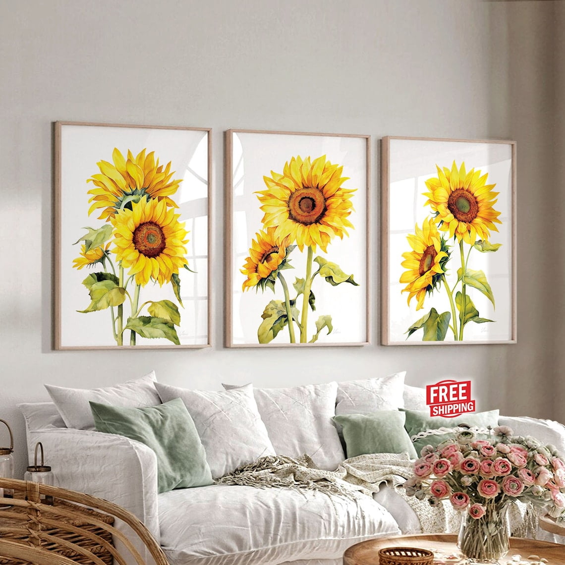 UNFFRAMED Sunflower Wall Art Bedroom Wall Decor Living Room Set Of 3 ...