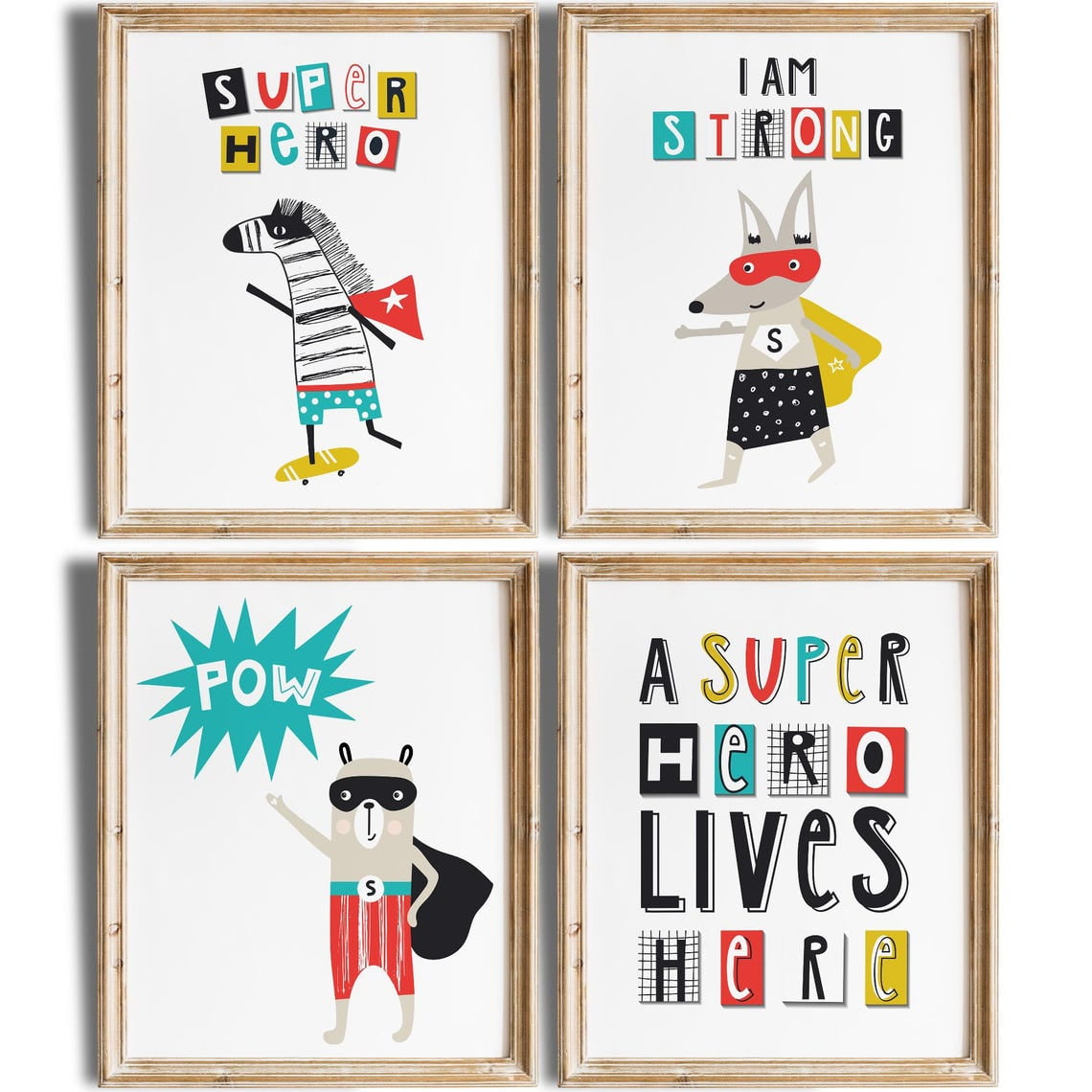 UNFFRAMED Super Hero Animals Art Posters Kids Wall Decor Set Set 4 ...