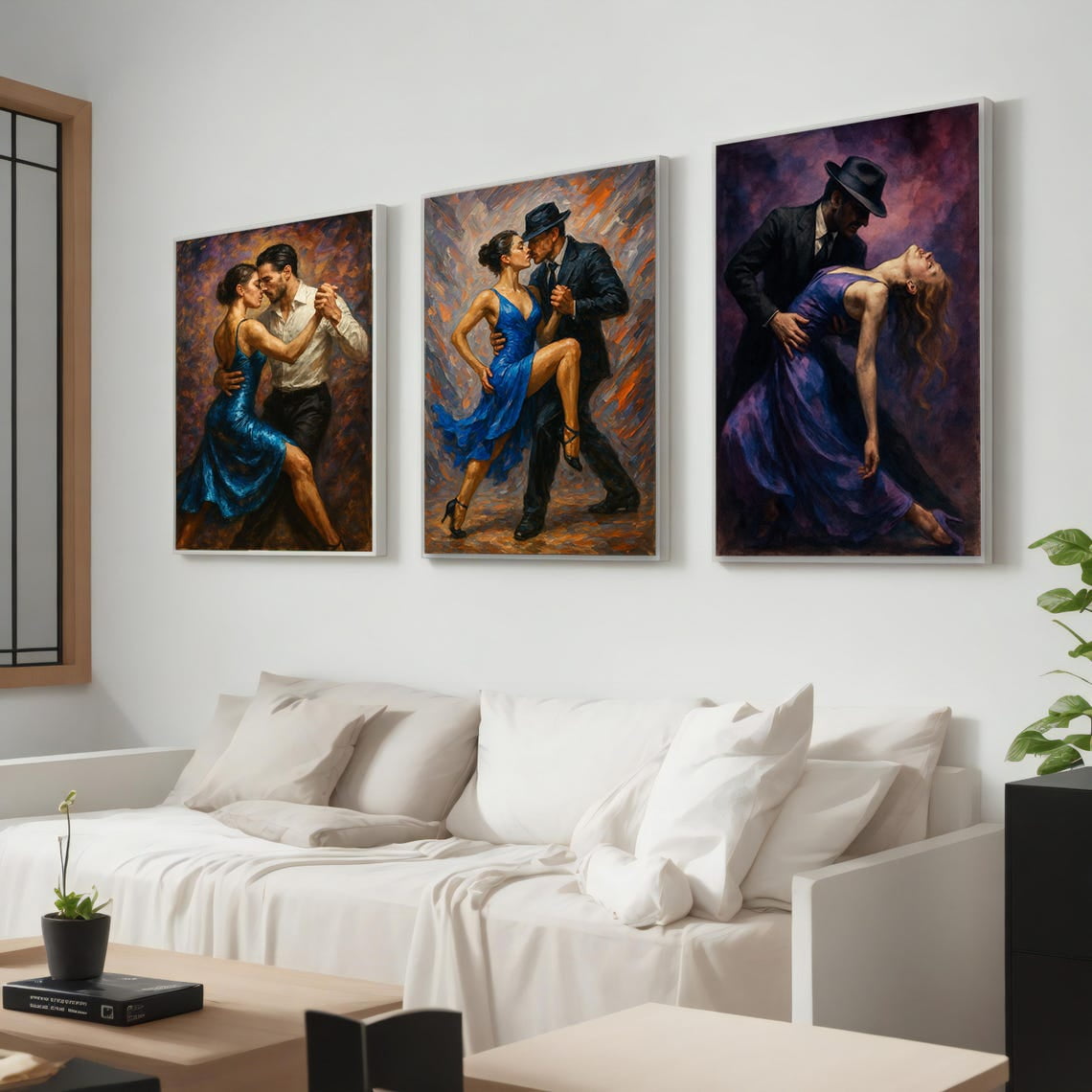 UNFFRAMED Tango Dance Set Of 3, Passionate Ballroom Couple Art In Blue ...