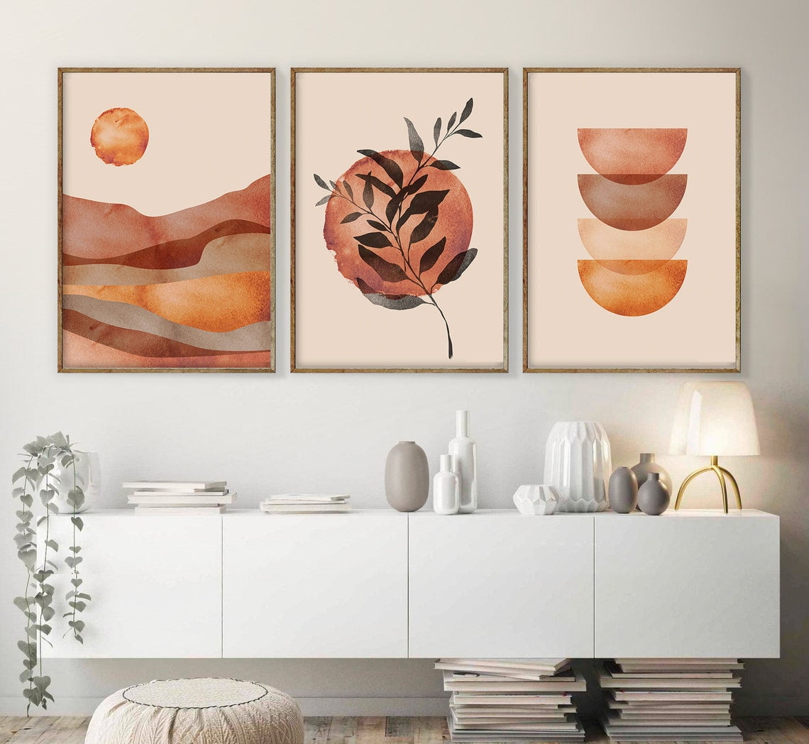 UNFFRAMED Terracotta Poster Set, Mid Century Modern Abstract Art Set 3 ...