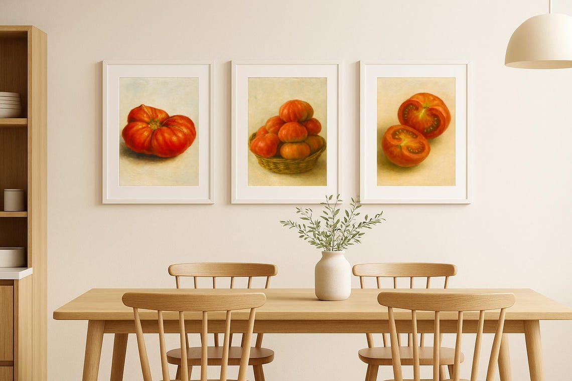UNFFRAMED Tomatoes Set Of 3, Rustic Kitchen Wall Decor, Set 3 Prints ...