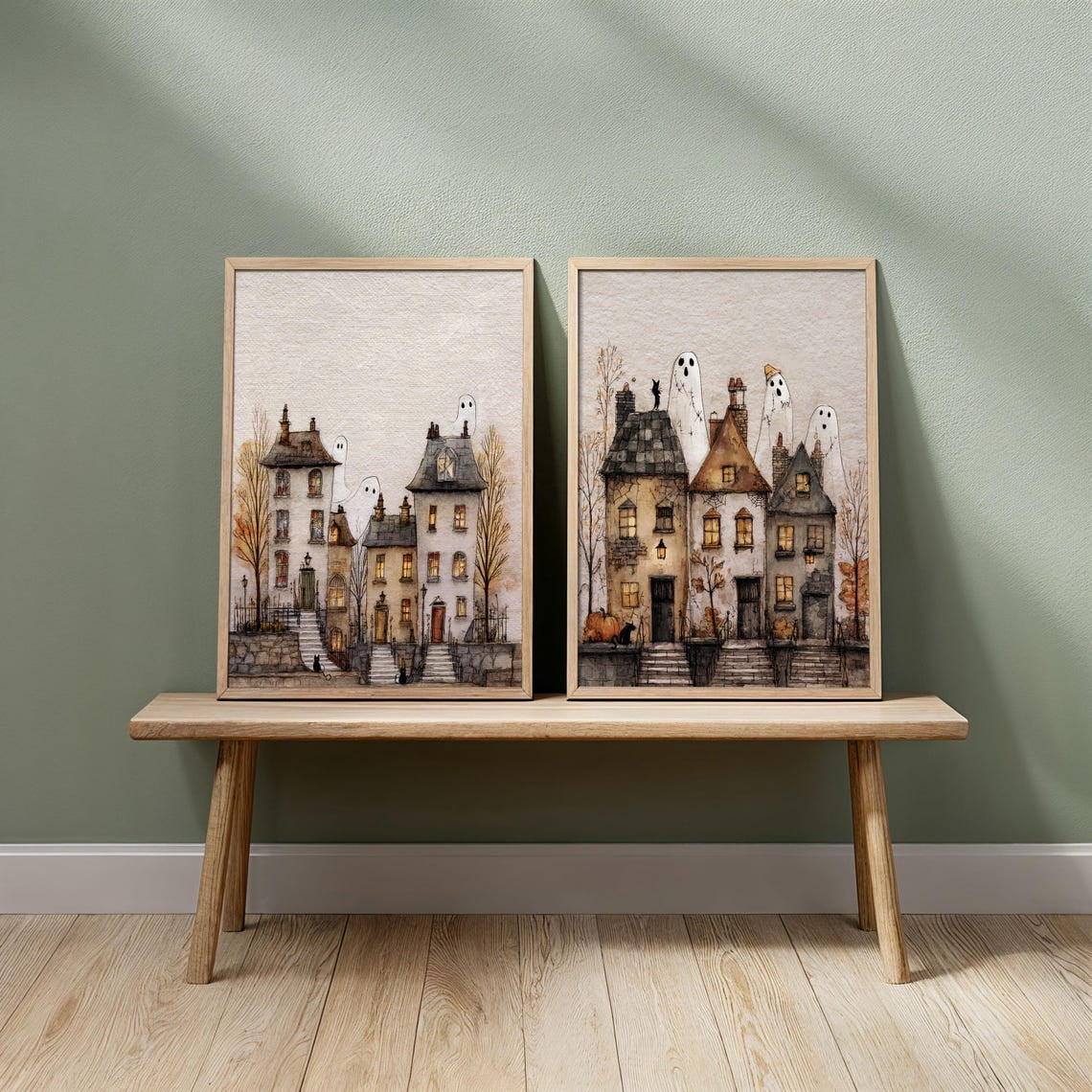 UNFFRAMED Townhouse Posters Whimsical Ghost Art Set Set 2 Prints 8x12 ...