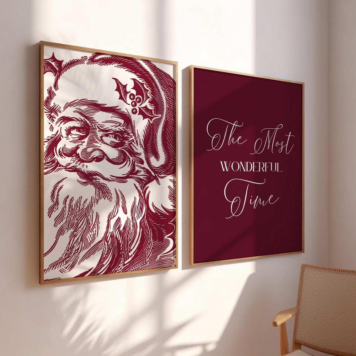 UNFFRAMED Traditional Winter Holiday Prints, Vintage Santa Print, Set 2 ...