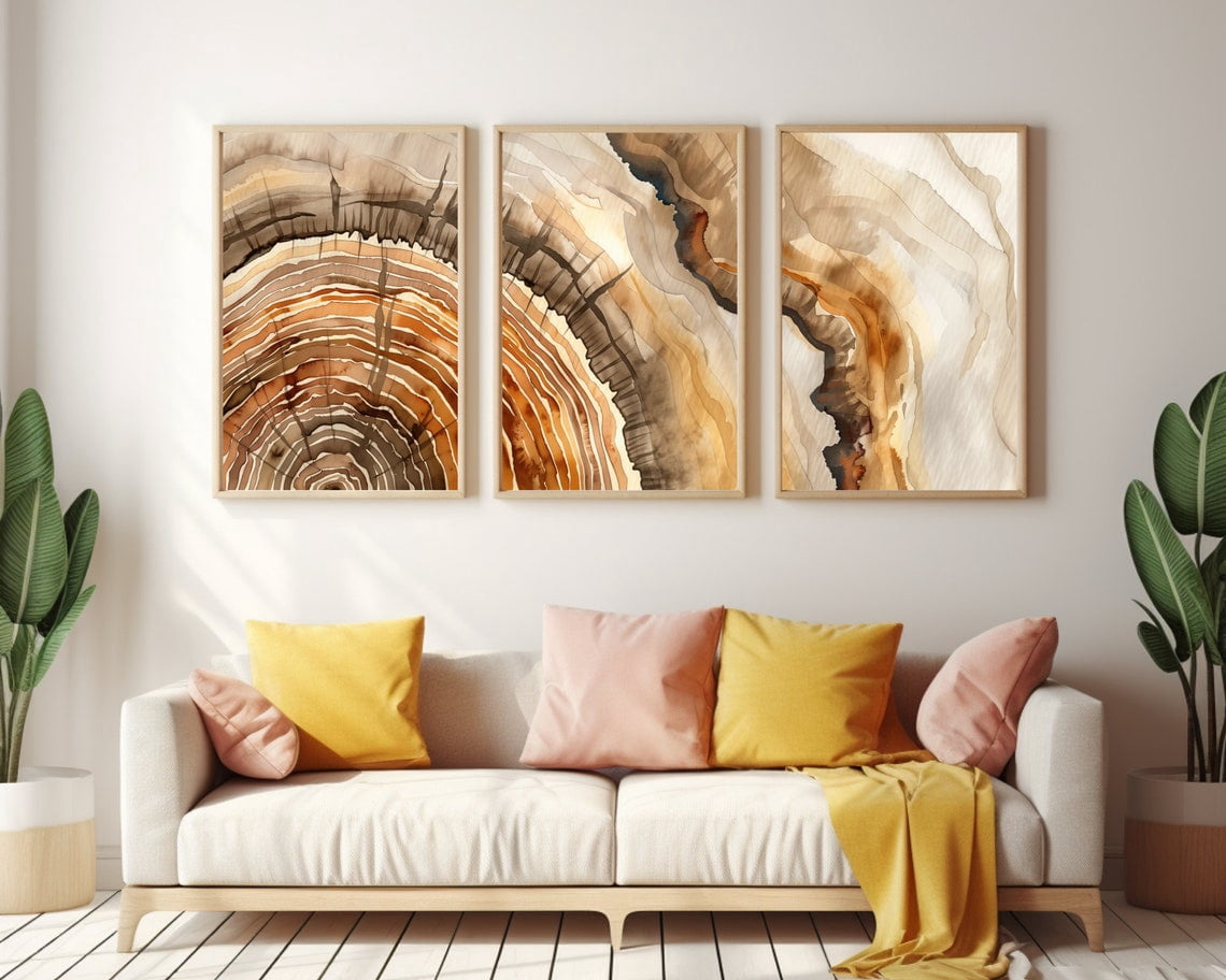 UNFFRAMED Tree Ring Poster, Set Of 3, Earthy Wood Decor, Natural ...