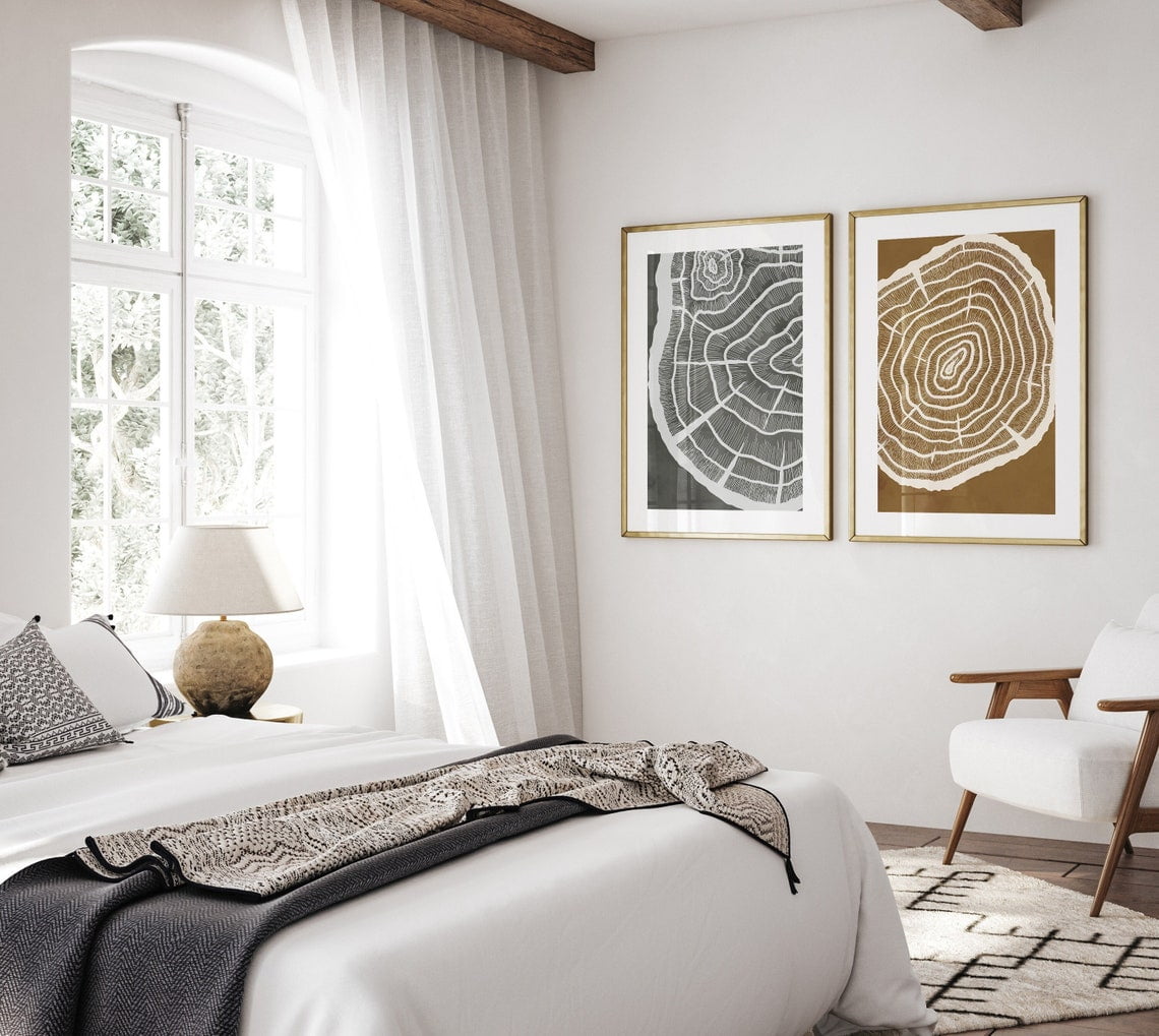 UNFFRAMED Tree ring art, 2 Piece set, Tree Rings Print, Nature Wall Art ...