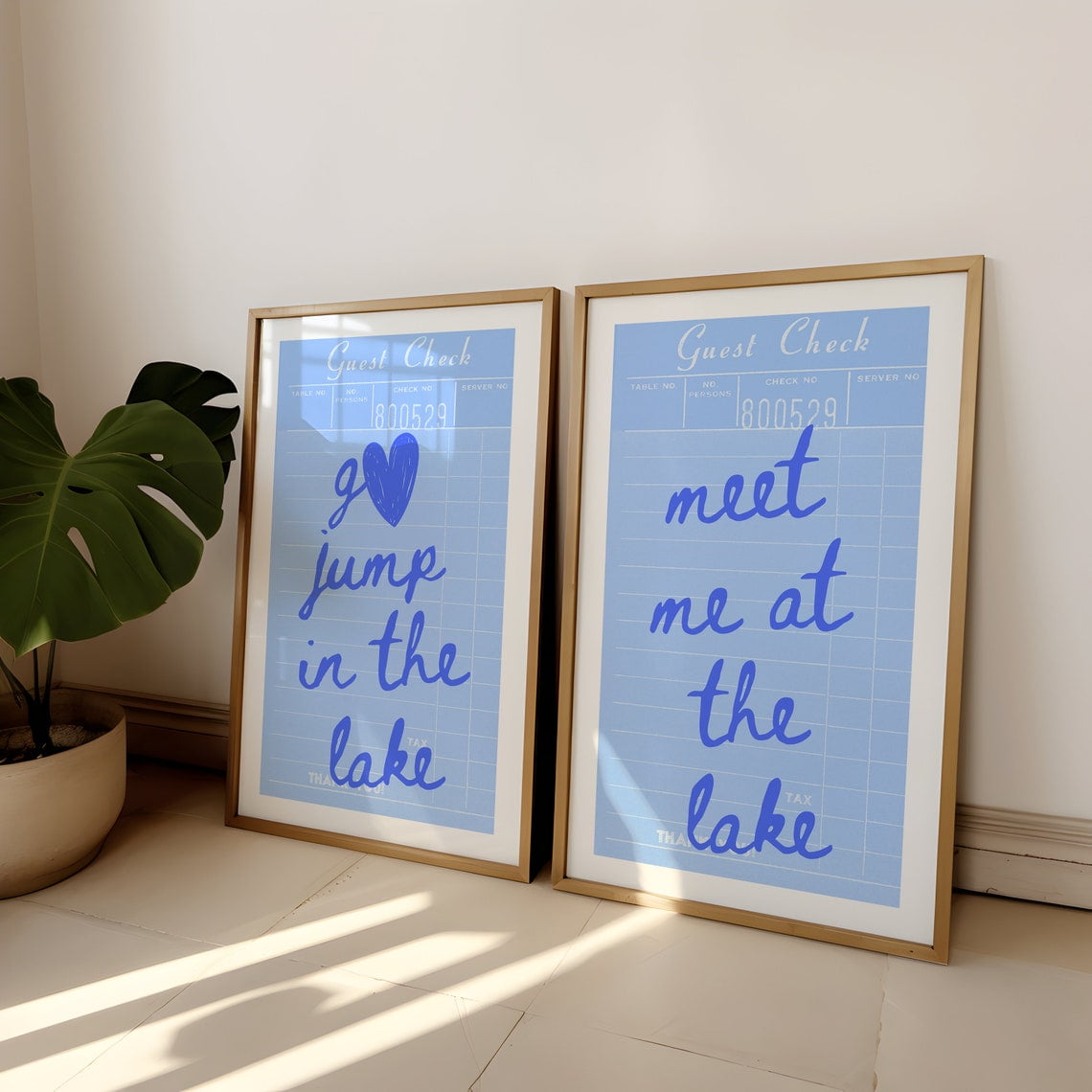 UNFFRAMED Trendy Lake Print, Guest Check Print, Set Of 2 Lake Print ...