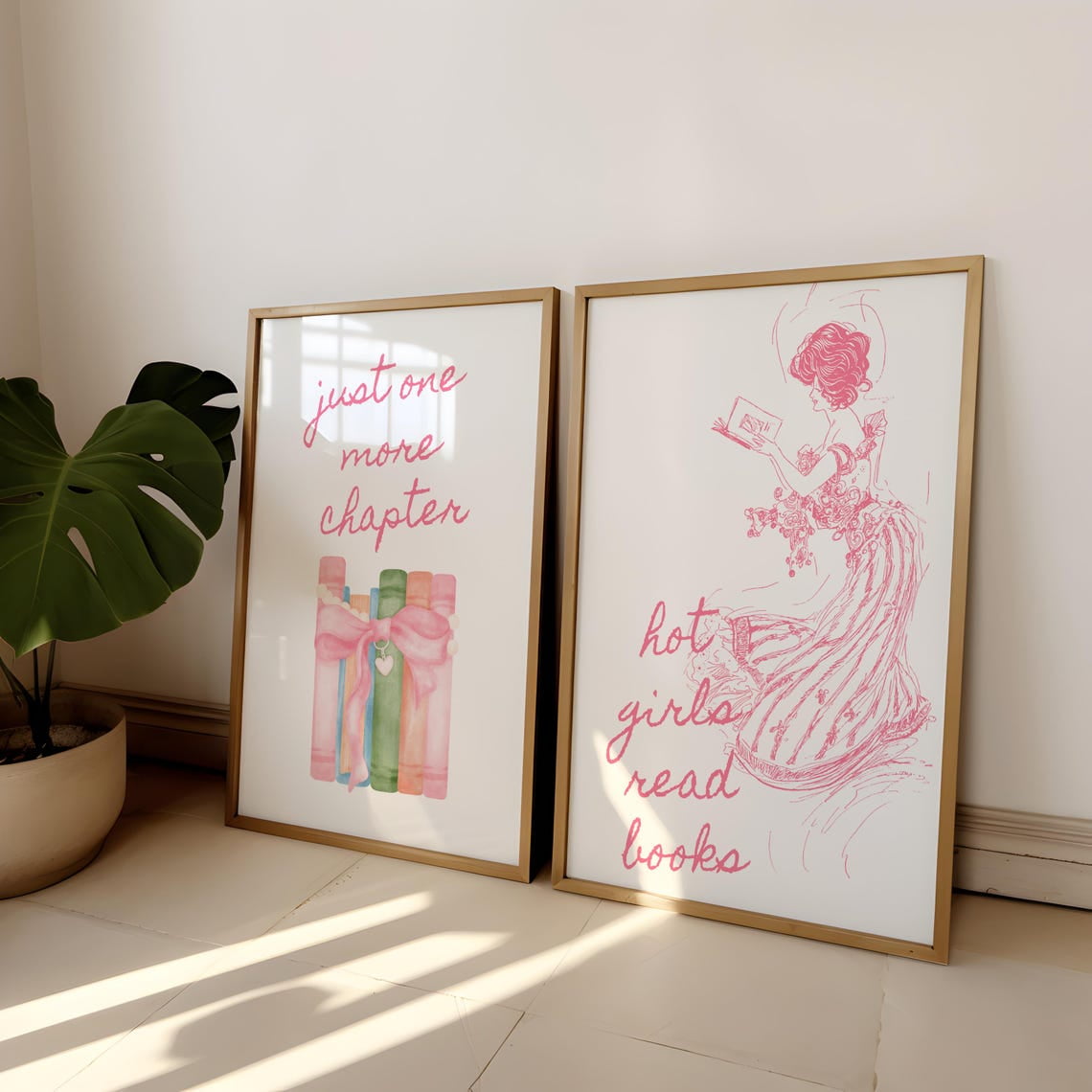 UNFFRAMED Trendy Reading Poster Set, Set Of 2 Reader Wall Art, Book ...