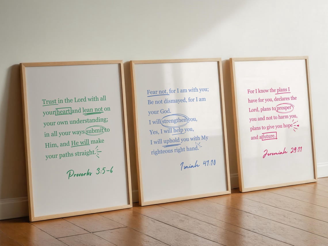 UNFFRAMED Trendy Set Of 3 Girly Pink Christian Wall Art Cool Christian ...