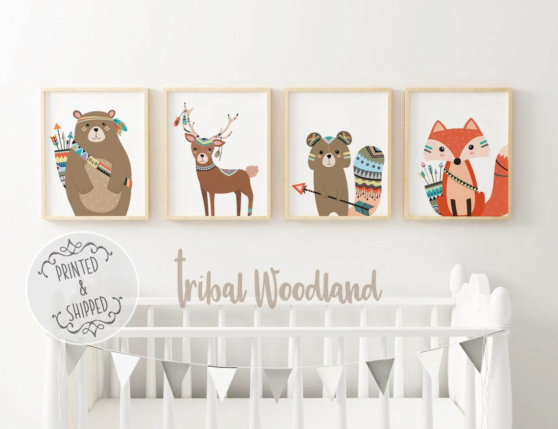 UNFFRAMED Tribal Woodland Animals Poster, Woodland Art, Animal Nursery ...