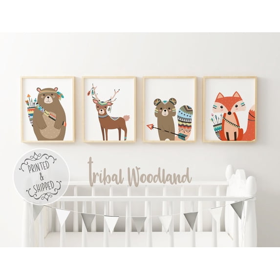 UNFFRAMED Tribal Woodland Animals Poster, Woodland Art, Animal Nursery ...