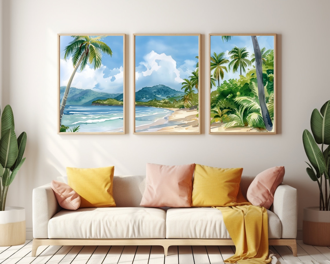 UNFFRAMED Trinidad And Tobago Poster Set Of 3, Tropical Beach Wall Art ...