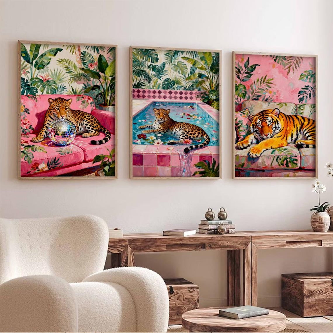 UNFFRAMED Tropical Animal Poster Set Leopard, Tiger, Jungle Decor Set 3 ...