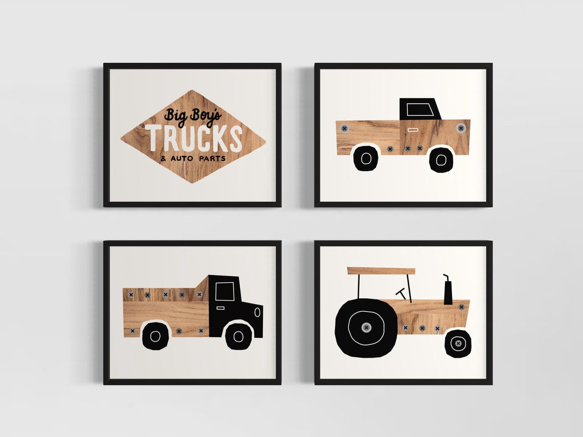 UNFFRAMED Truck Art Posters, Set Of 4, Transportation Posters, Boy ...