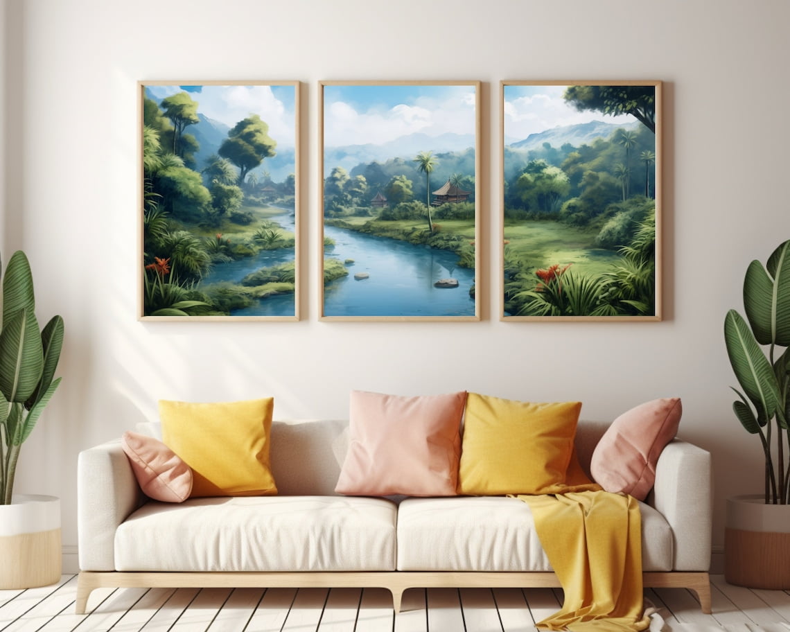 UNFFRAMED Ubud Bali Poster Set Of 3, Tropical Jungle Wall Art, Balinese ...