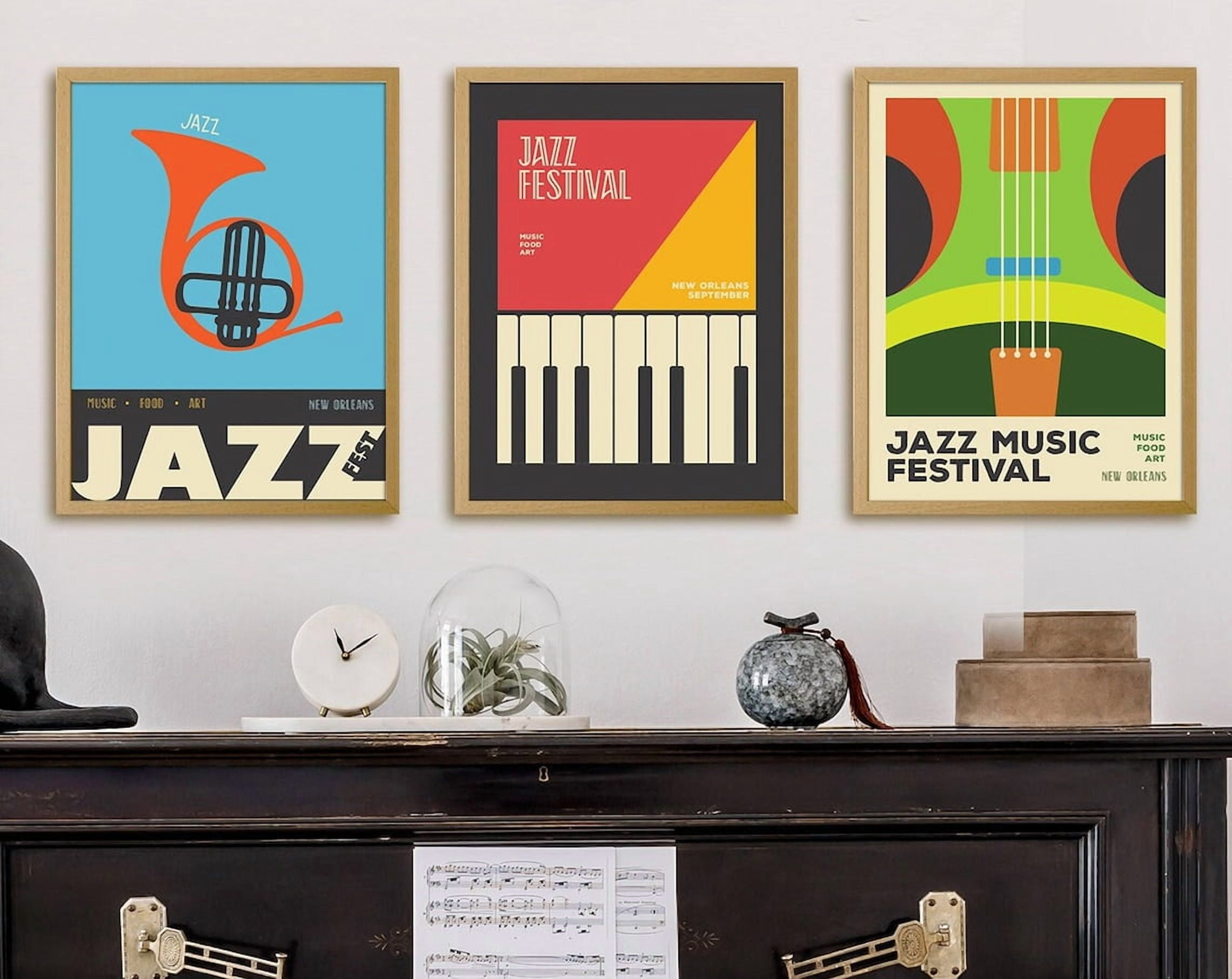 UNFFRAMED Vibrant Jazz Festival Posters - Set Of 3 Colorful Music Room ...