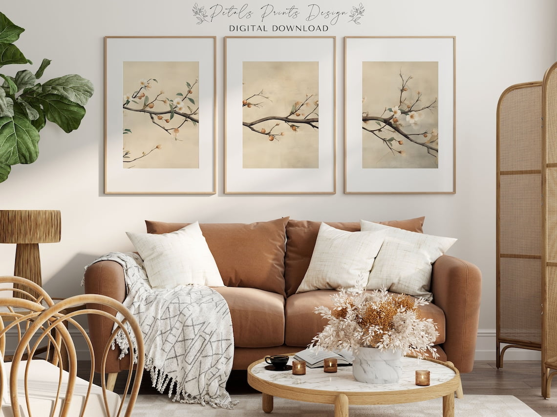 UNFFRAMED Vintage Apple Branch Poster Set, Neutral Botanical Wall Art ...