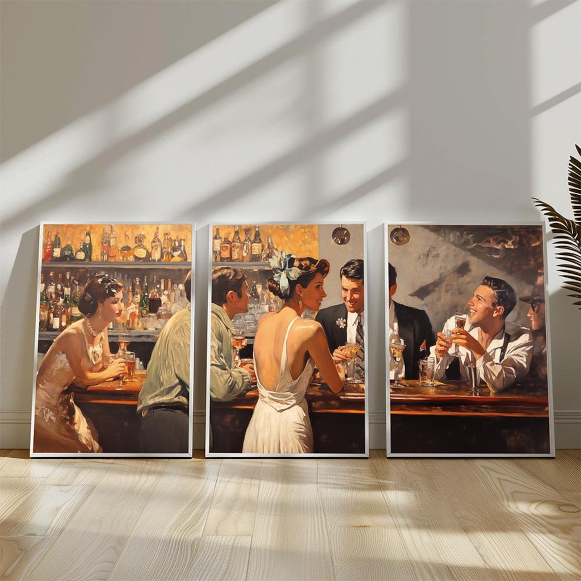 UNFFRAMED Vintage Bar Scene Wall Gallery Set, Retro Cocktail Lounge Art ...