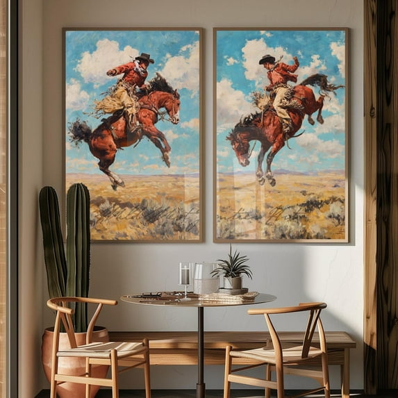 UNFFRAMED Vintage Cowboy Rodeo Poster Set, Rustic Western Decor Posters ...