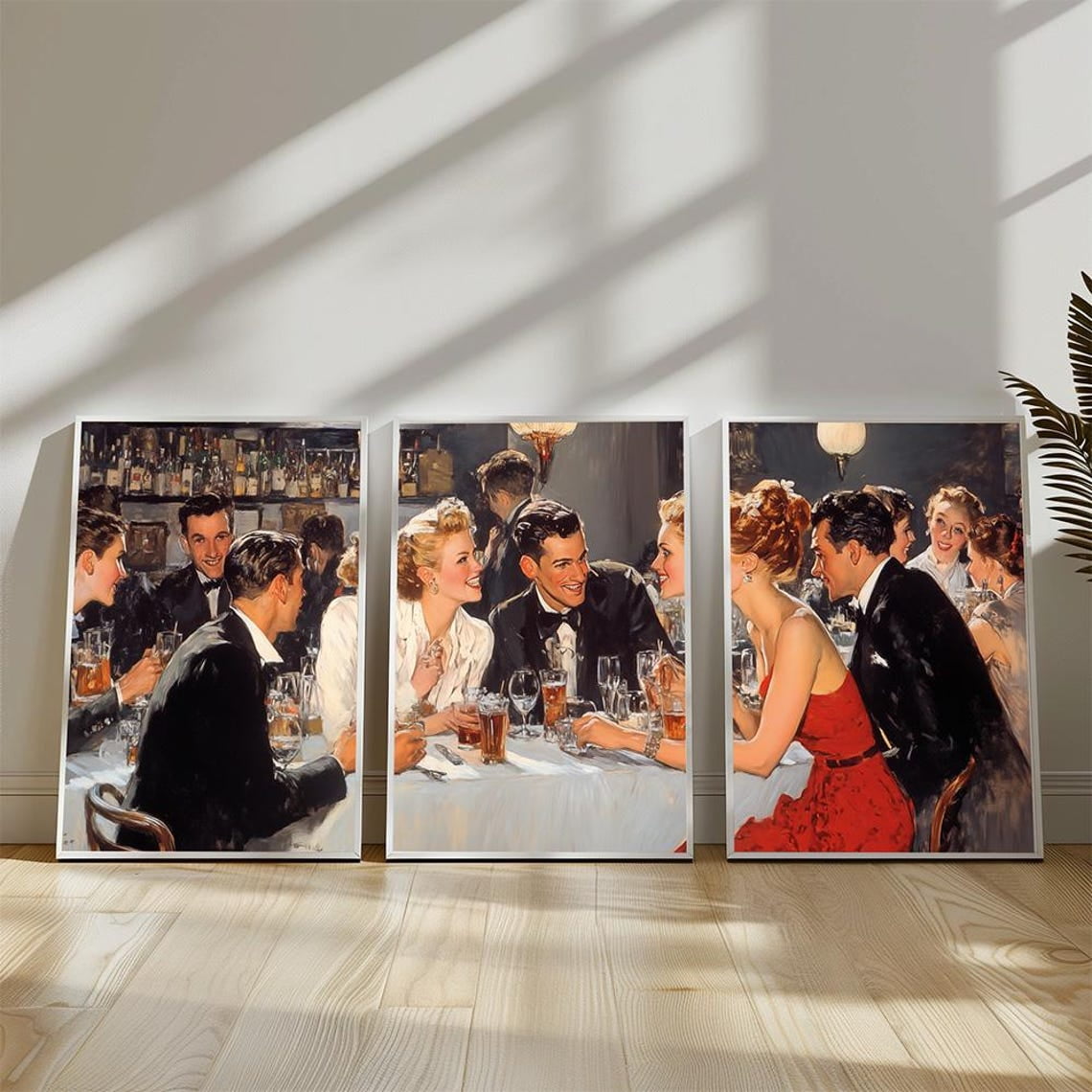 UNFFRAMED Vintage Dinner Party Print Set, Mid-Century Modern Bar Scene ...