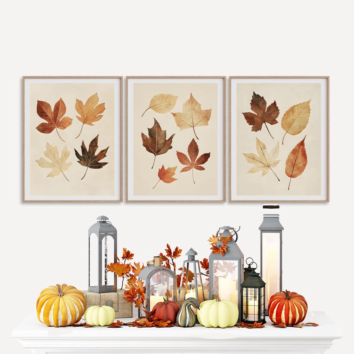 UNFFRAMED Vintage Fall Leaves Poster Set, Rustic Botanical Leaves ...