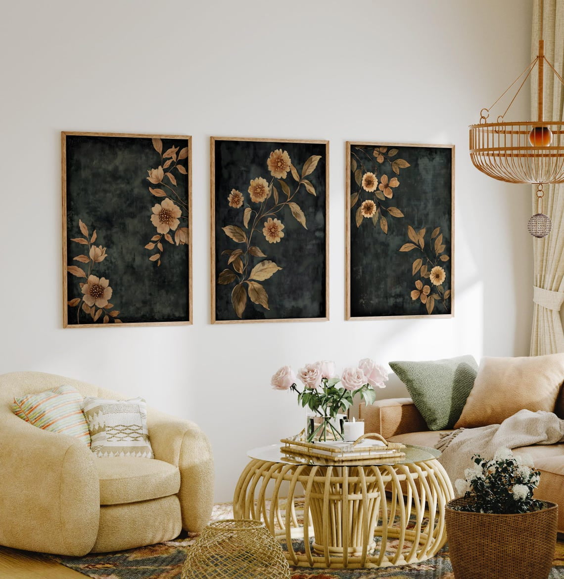 UNFFRAMED Vintage Flowers Poster Set, Rustic Flower Wall Art Decor ...