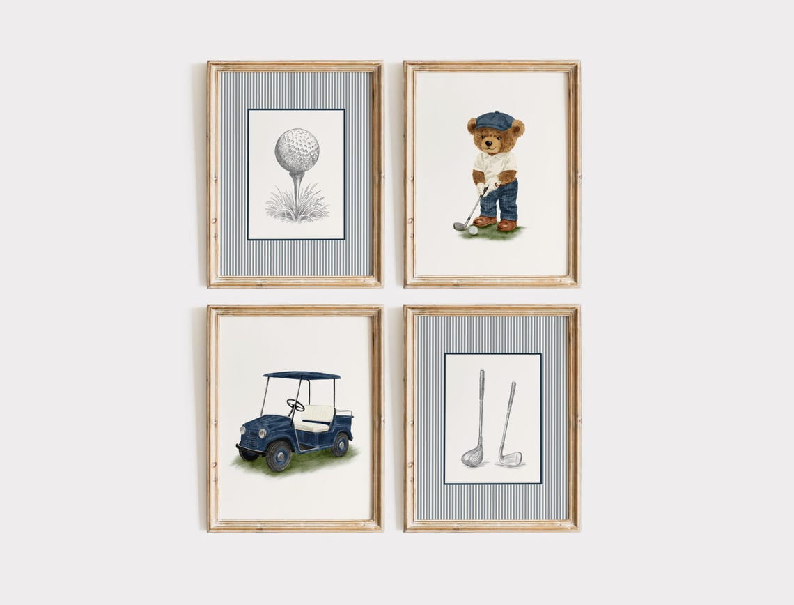 UNFFRAMED Vintage Golf Nursery Posters Set, Blue Golf Theme, Boys Room ...